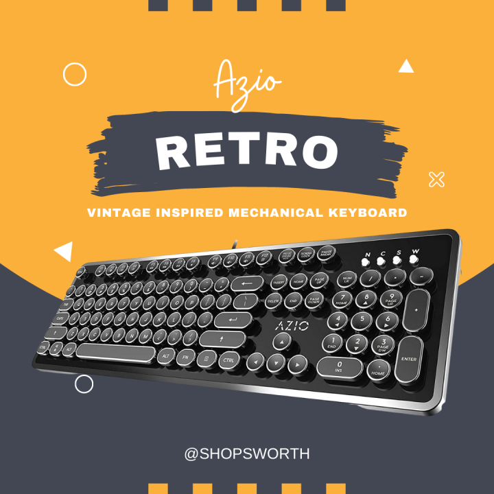 Azio MK-RETRO-01 Retro USB Vintage Inspired Mechanical Keyboard, Black ...