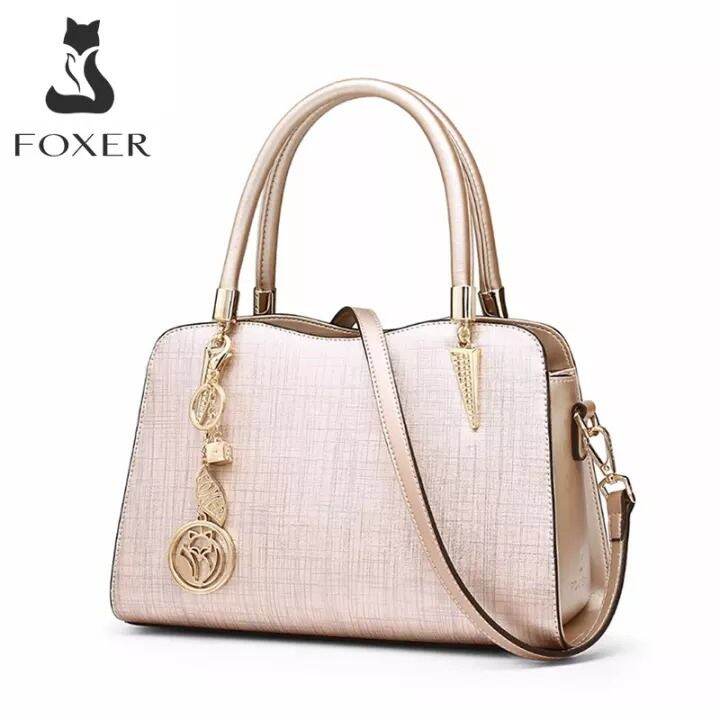 FOXER Women Cow Split Leather Handbag Top Handle Crossbody Bag Leather ...