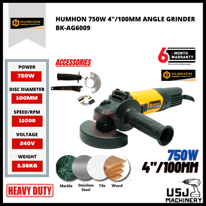 HUMHON 750W 4"/100MM Angle Grinder BK-AG6009 | 6 Months Warranty | Lazada
