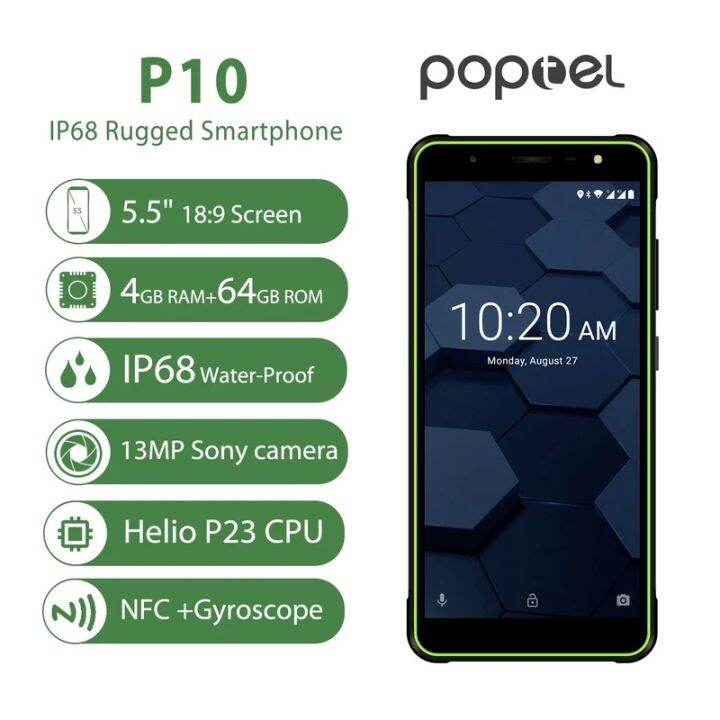 Poptel P10สมาร์ทโฟนเวอร์ชันสากล,สมาร์ทโฟนกีฬา4GB RAM 64GB ROM Octa Core แอนดรอยด์8.1 NFC 3600MAh ...