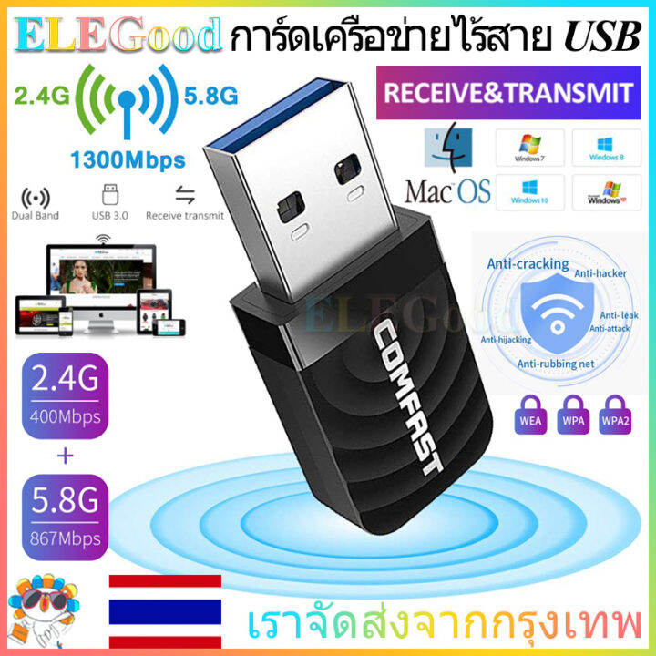 Comfast CF-812AC 400M ~ 1300Mbps WiFi Lan Adapter USB3.0 Ethernet Gigabit AC1300Mbps เครื่องส่ง ...