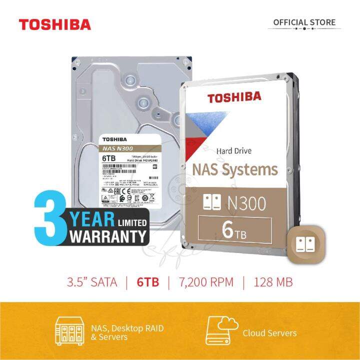 TOSHIBA N300 6TB NAS Desktop PC Internal Hard Disk Drive IHDD 3.5" Inch SATA 24/7 Reliability ...