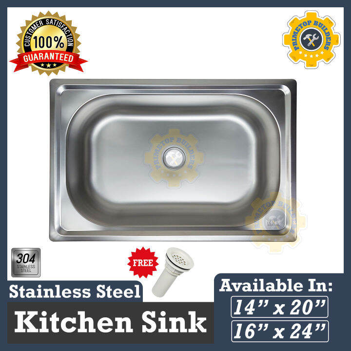 KKK Stainless Steel Kitchen Sink / Lababo 14x20, 16x24, with Free PVC ...