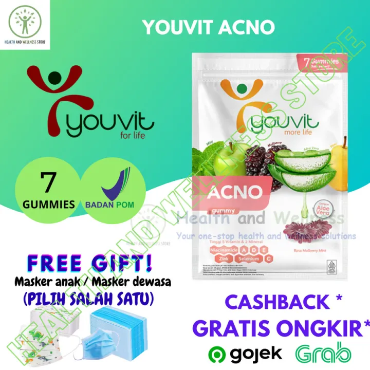 YOUVIT ACNO 7 GUMMIES VITAMIN JERAWAT ACNE NIACINAMIDE ALOE VERA ...