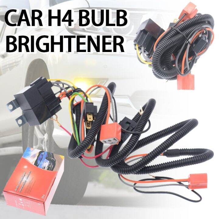 Car H4 Halogen Headlight Brightness Booster Wire Harness Relay Kit 12V ...