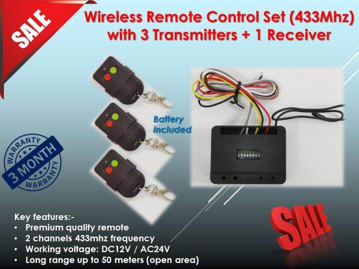 Autogate 2CH (433Mhz) Door Wireless Remote Control Set with 3 ...