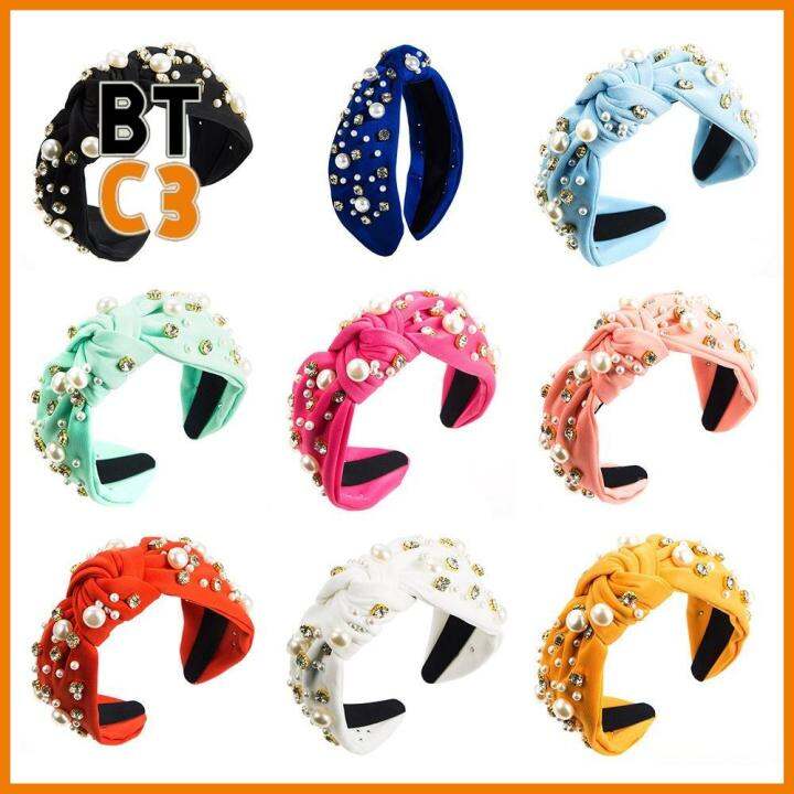 BTC3 ประกายแวววาว สำหรับผู้หญิง เครื่องประดับศีรษะเจ้าสาว ห่วงรัดผม ที่คาดผมแบบผูกปมกว้าง ที่คาด ...