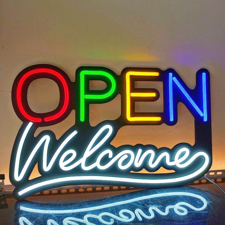 LED Store Bar Cafe Open Welcome Sign 22x14 Inches Matt Black Base with ...