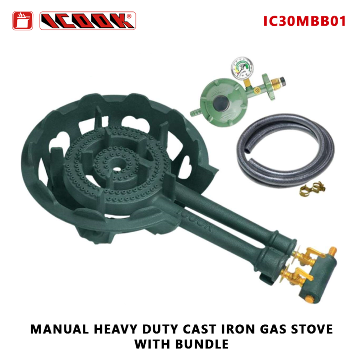 Manual Heavy Duty Cast Iron Gas Stove (2-Way) IC-30M w/ LPG Hose and Regulator iCook IC30-MB328H ...