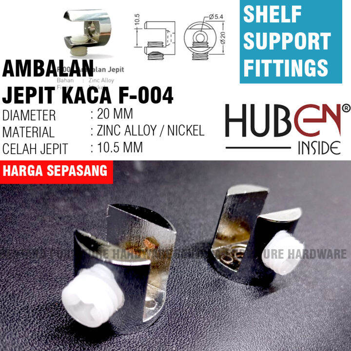 2 X HUBEN F-004 JEPIT AMBALAN KACA CHROME NICKEL - Glass Shelf Support ...