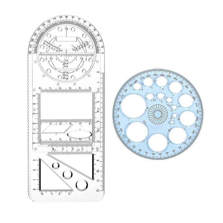 2 Pcs Multifunctional Geometric Ruler Circle Drawing Tool Drafting ...