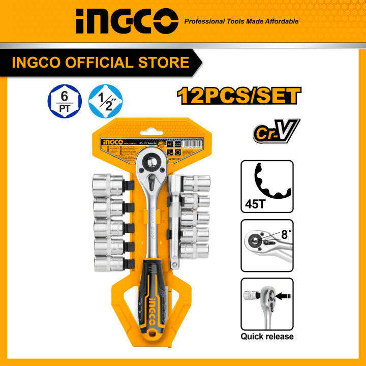 KUNCI SOCK SOCKET SET 1/2" 10 - 24 mm 12pcs 6 segi INGCO HKTS12122 ...