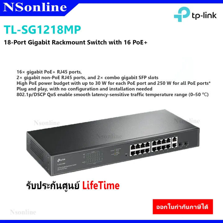 TP-LINK (TL-SG1218MP)18-Port Gigabit Rackmount Switch with 16 PoE+ ...