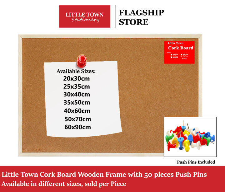 Little Town Cork Board Bulletin Board Wooden Frame With 50pcs Push Pins | Lazada PH