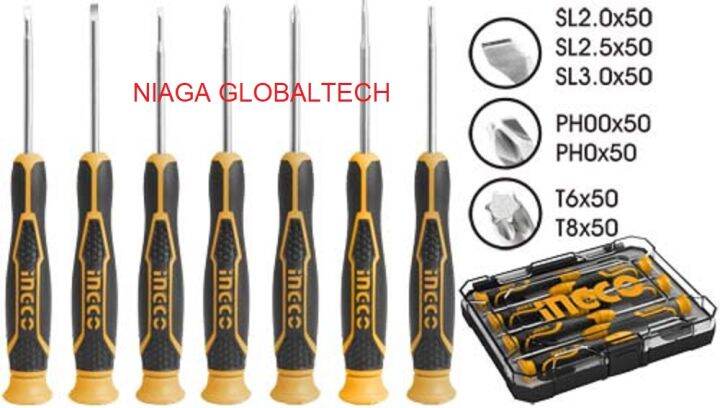 INGCO HKSD0718 OBENG SET 7PCS PRECISION SCREWDRIVER OBENG JAM HP LAPTOP INDUSTRIAL | Lazada ...