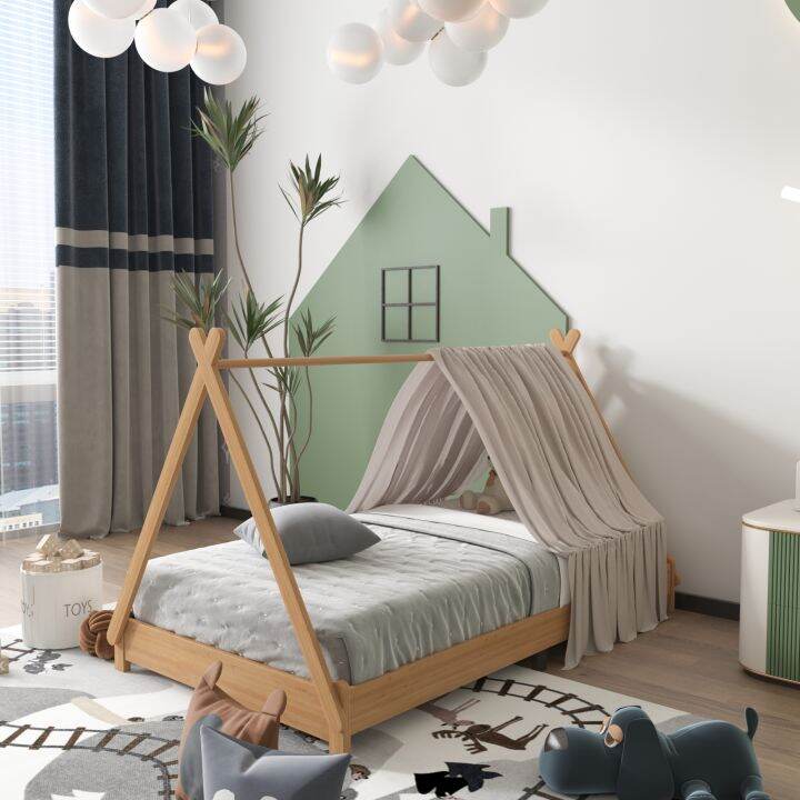 Custom Solid Wood Cute Boy Kid Single Bed Tepee Frame Wood Platform ...