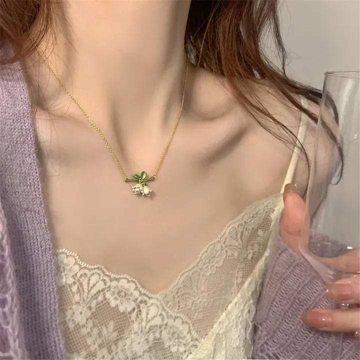 Sanhe ย้อนยุคระฆังสีขาวกล้วยไม้ดอกไม้สร้อยคอ Ins สำหรับผู้หญิงอารมณ์สร้อยข้อมือต่างหูชุด ...