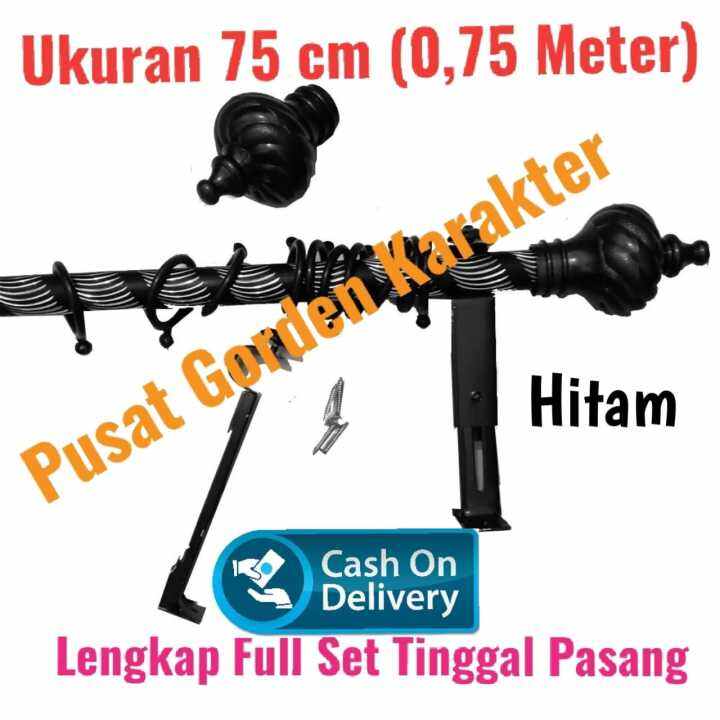 Besi Gorden Rollet Crystal Batangan bulat Hitam BLACK ukuran 75 cm atau ...