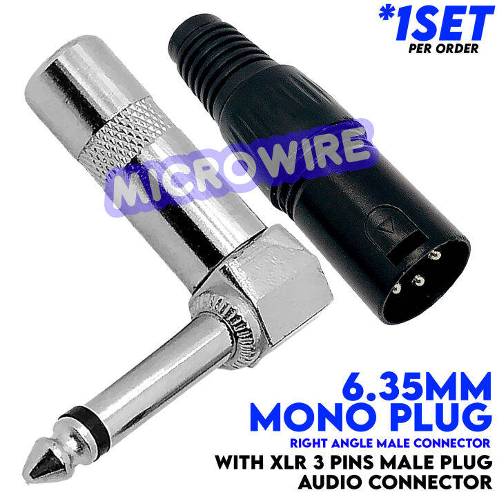 6.35MM Mono Plug Right Angle Male Connector With XLR 3 Pins Male Plug ...