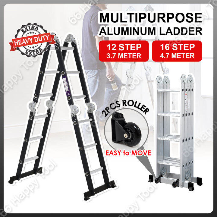 Multipurpose Aluminium Ladder 12 / 16 Steps Heavy Duty Multi Purpose ...