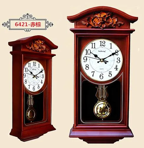 Chinese Vintage Carved Swing Wall Clock Living Room Pendulum Clocks ...
