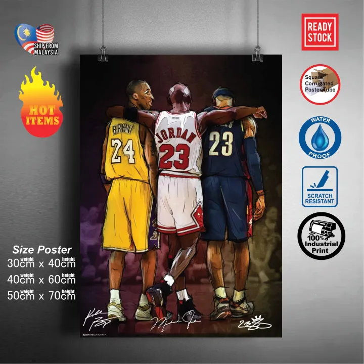 【READY STOCK】NBA star Michael Jordan Kobe James poster basketball ...