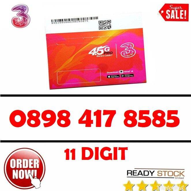 Kartu Perdana Nomer cantik Tri 3 Three 4G ready nomor RAPIH Obral 0007 0006 0005 0114 0113 ...