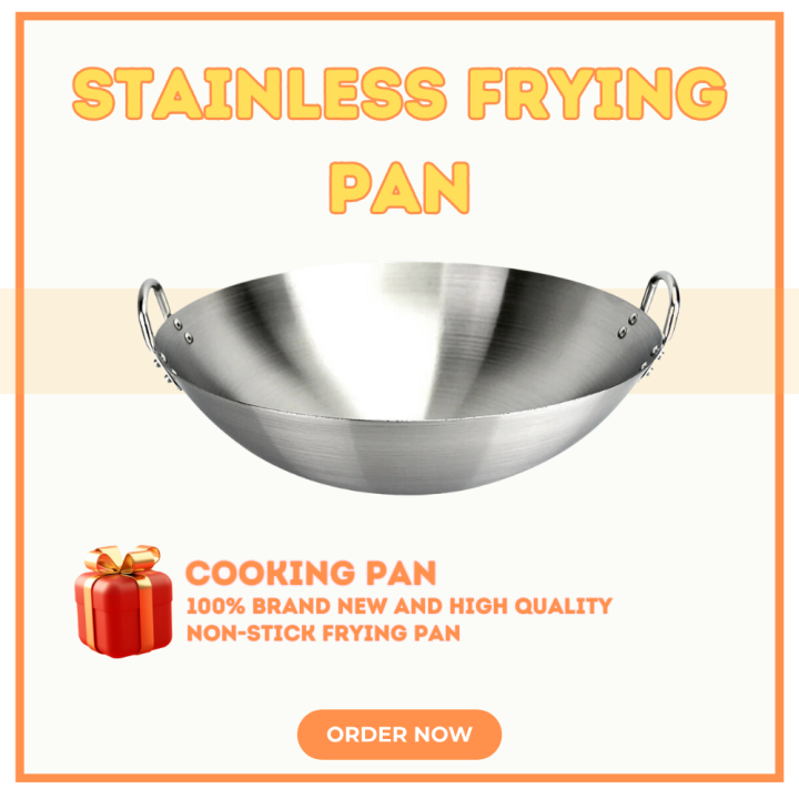 STAINLESS STEEL FRYING PAN WOK COOKING PAN TWO EAR DUAL HANDLE KAWALI ...