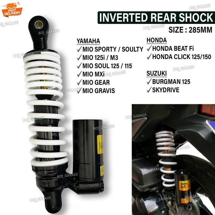 INVERTED BASO STYLE REAR SHOCK MUTARRU WHITE BLACK MIO CLICK BEAT BURGMAN GEAR GRAVIS FAZZIO ...