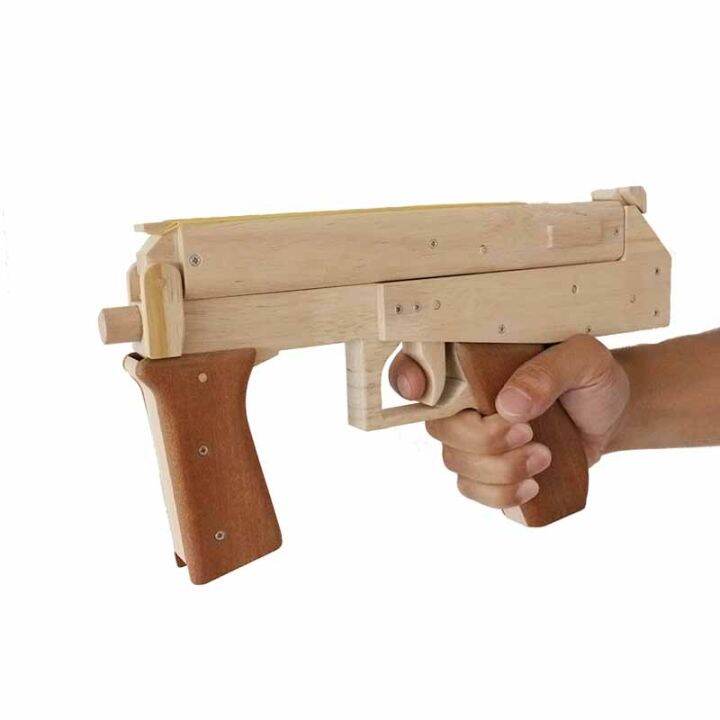 New solid wood continuous submachine gun rubber band gun toy launch ...