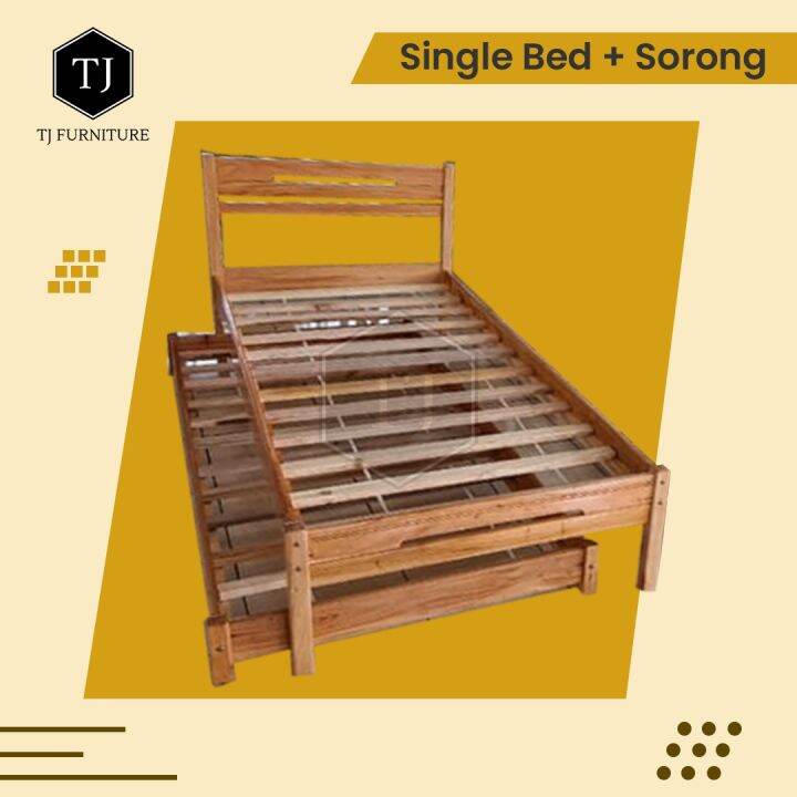 Single Bed + Bed Sorong / Tempat tidur kayu Minimalis / Ranjang kayu ...