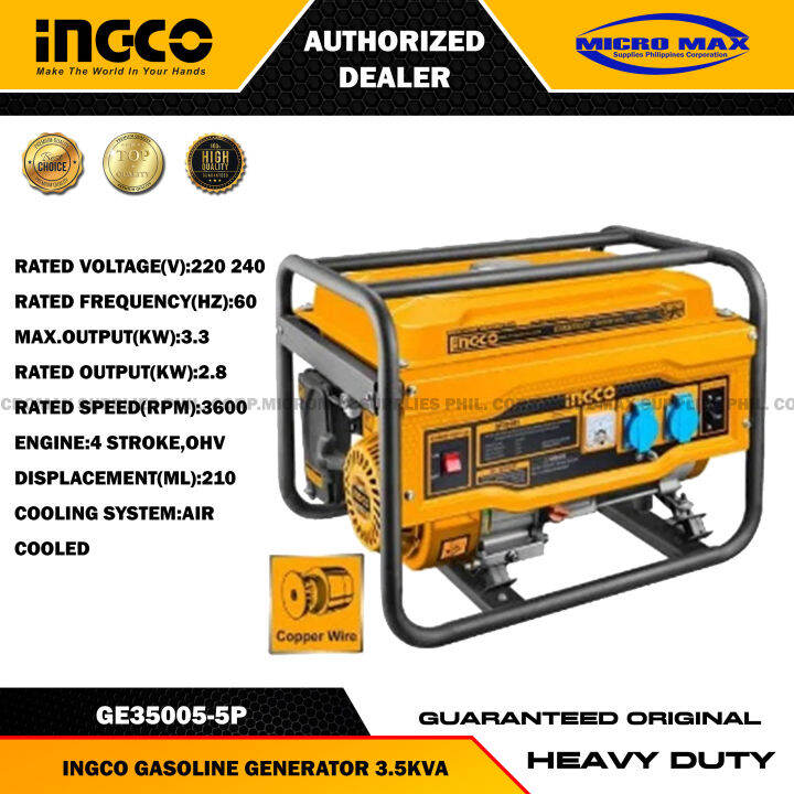 INGCO GASOLINE GENERATOR 3.5KVA (GE35005-5P) | Lazada PH