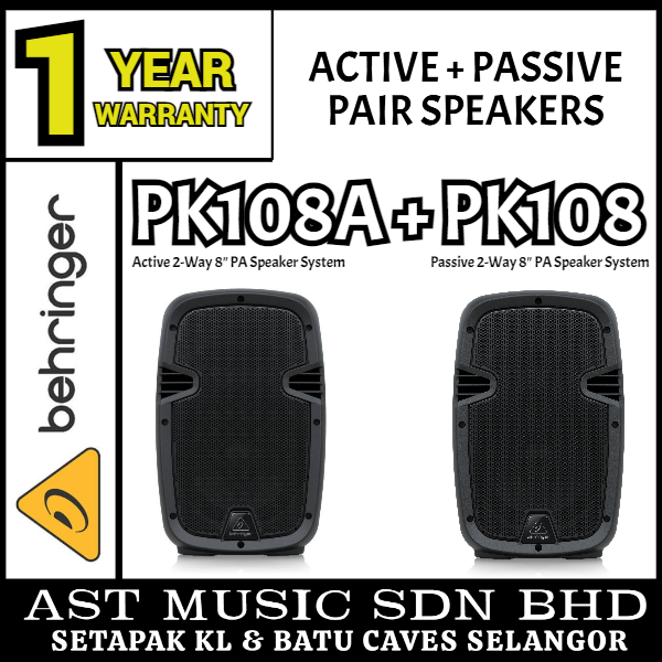 Behringer PK108 Passive PA Speaker with PK108A Active PA Speaker system ...