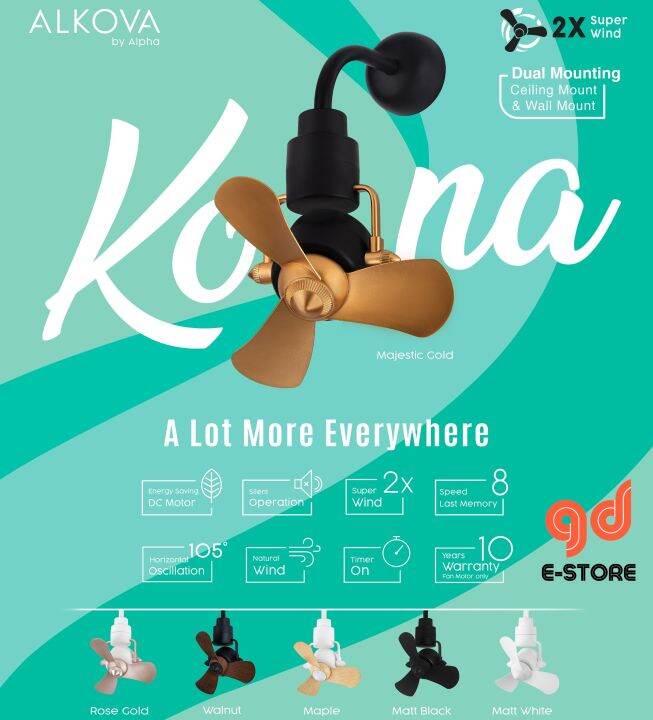 Alkova Alpha Kona DC Motor 8 Speeds Remote Control Ceiling Fan / Wall ...