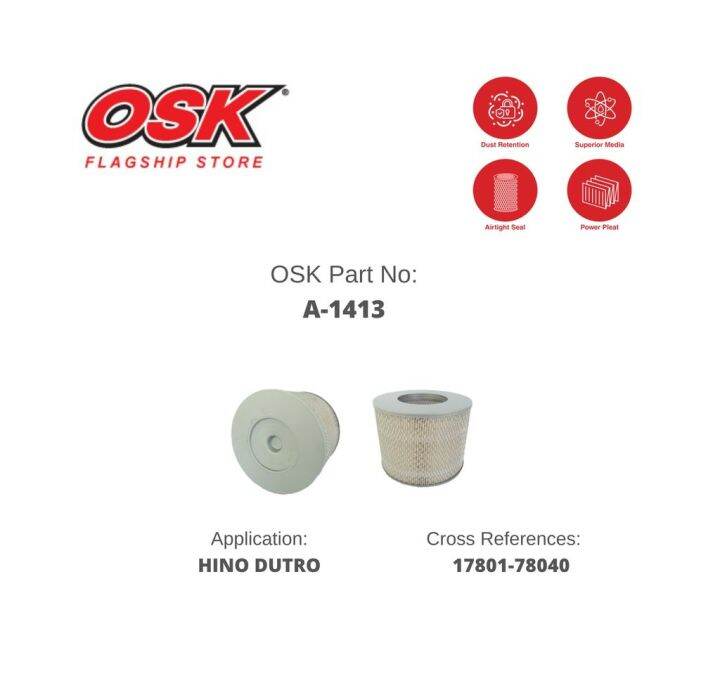 OSK AIR FILTER for HINO DUTRO 17801-78040 | Lazada