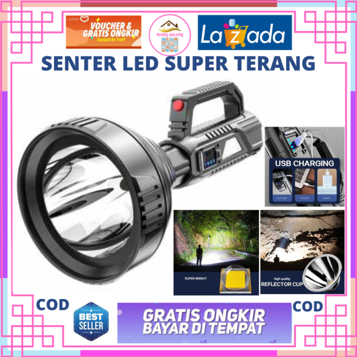 [ORIGINAL & BERKUALITAS] Senter Led Super Terang Jarak Terang Sorot ...