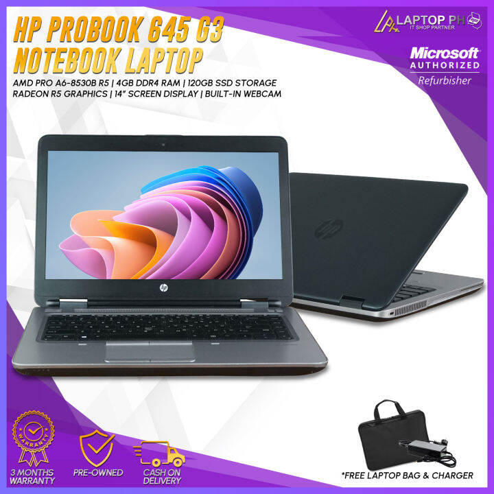 HP PROBOOK 645 G3 Laptop | AMD PRO A6-8530B, 4GB DDR4, 120GB SSD, 14 ...