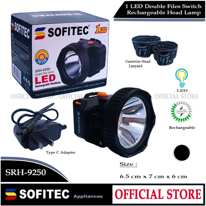 SOFITEC Rechargeable Head Lamp Headlight Camping Light 1 Led Night ...