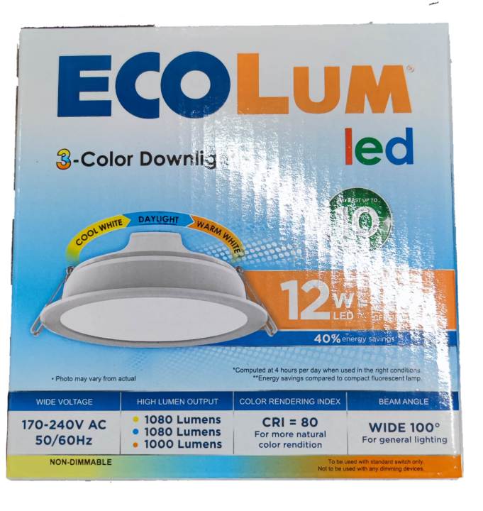 Tri Color LED Downlight 12W 220V (Ecolum) Warm White Daylight Cool ...