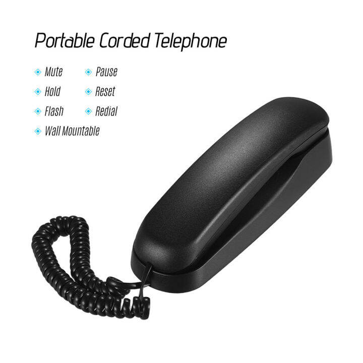 Mini Desktop Corded Landline Phone Fixed Telephone Wall Mountable Supports Mute/ Pause/ Hold ...