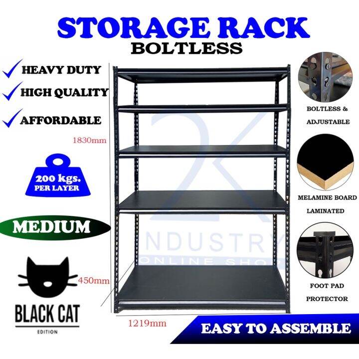 (MEDIUM) DIY STORAGE RACK BLACK CAT SHELVES- STEELRACK BLACK LAMINATED ...