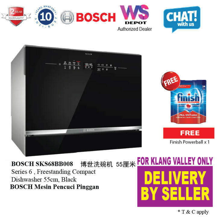 Bosch SKS68BB008 Series 6 Compact Dishwasher Black Glass Door / BOSCH ...