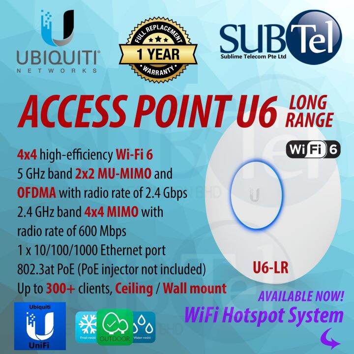 U6-LR Ubiquiti UniFi WiFi 6 Long-Range Network Access Point AP WiFi6 ...