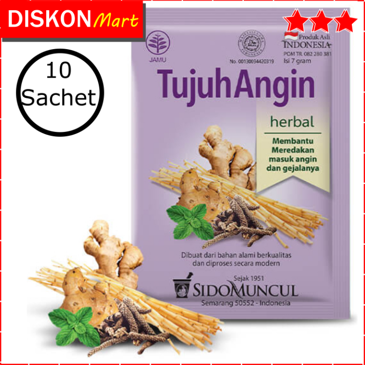 10 SACHET JAMU TUJUH ANGIN SIDOMUNCUL OBAT HERBAL MASUK ANGIN DEMAM ...