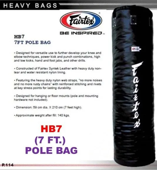 Fairtex Heavy Bag Pole Bag HB7 Black Hight 7 Feets Training MMA ...