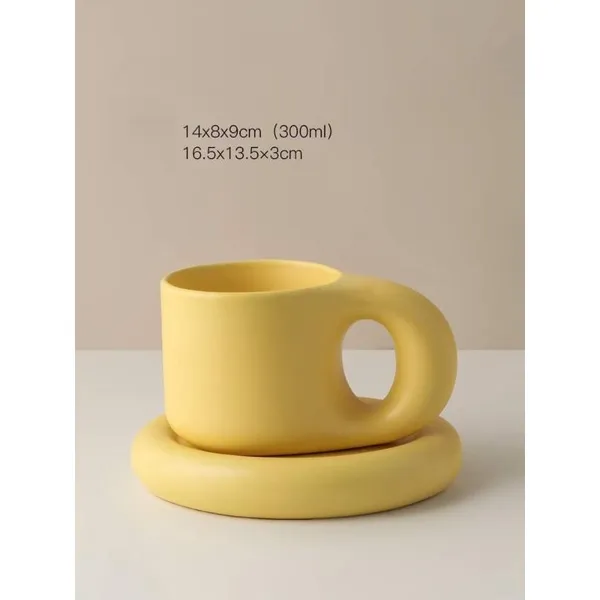 Nordic Big Handle Ceramic Mug with Saucer | Lazada PH