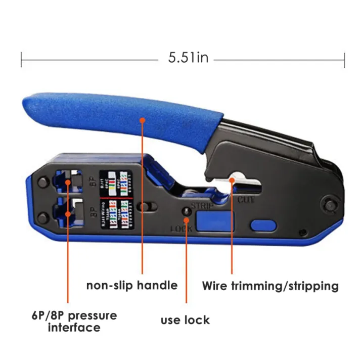 RJ45 crimping tool pliers network crimper stripper cutter ethernet clip ...
