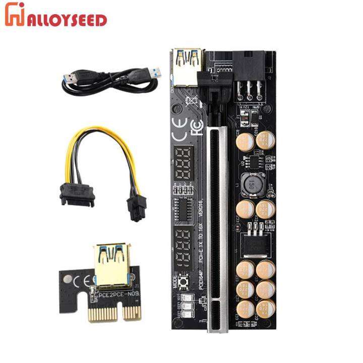 PCI Express PCI-E 16X Riser Card Extender Adapter LED SATA to 6P Power ...