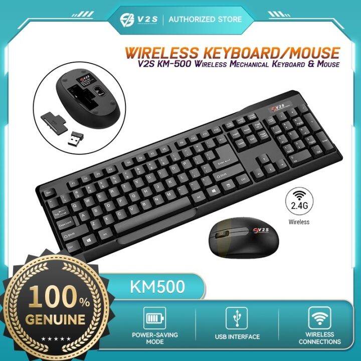 V2S KM500 Wireless USB Keyboard Mouse Combo 2.4GHz Ultra-Thin Keyboard ...