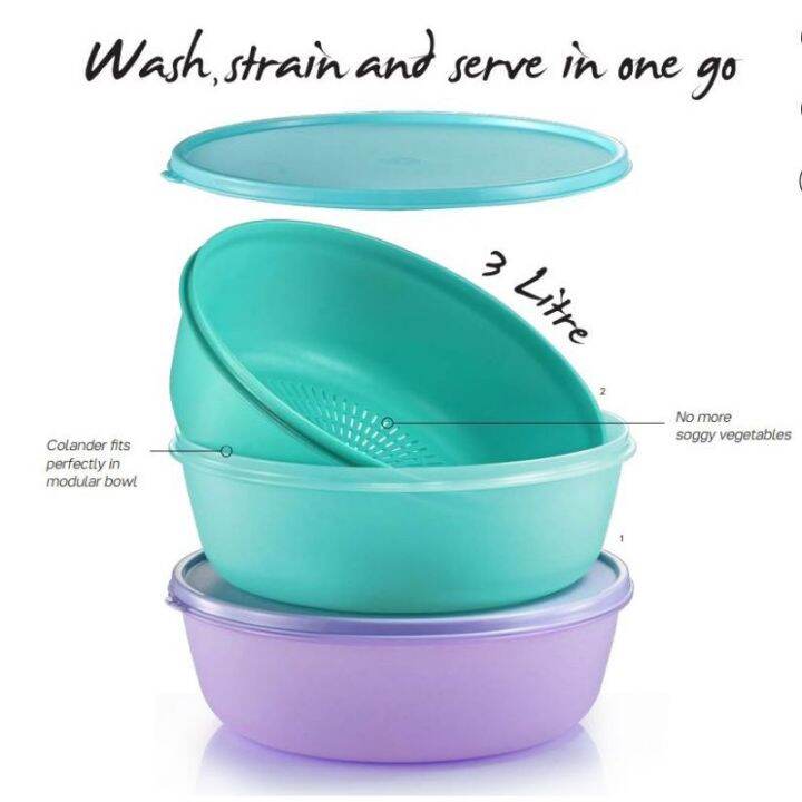 Tupperware Modular Bowl Set With Colander 3 litre | Lazada